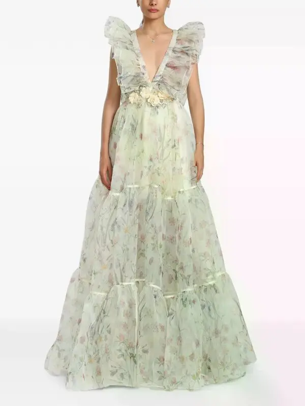 MIAU BY CLARA ROTESCU Vanilla White Floral Appliqué Gown - Neutrals