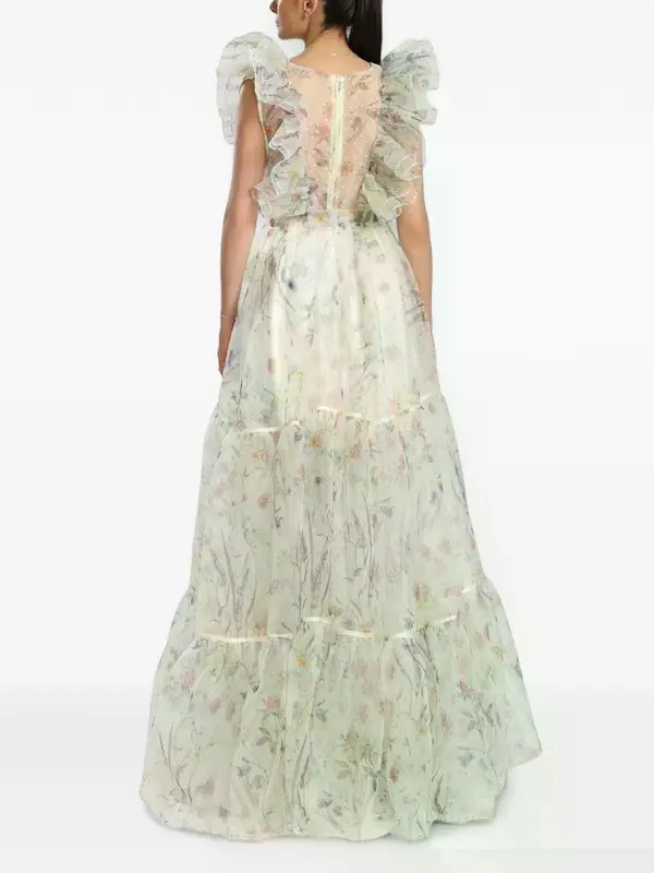 MIAU BY CLARA ROTESCU Vanilla White Floral Appliqué Gown