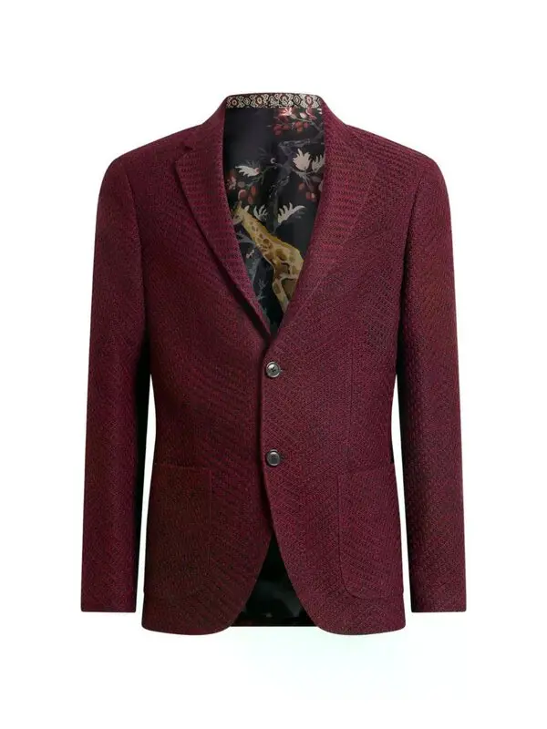 Etro Single-breasted Jacket In Mélange-effect Wool-blend Fabric - Red