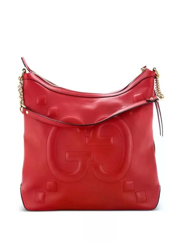 Gucci Apollo Gg Embossed Calfskin Medium Hobo Bag - Red