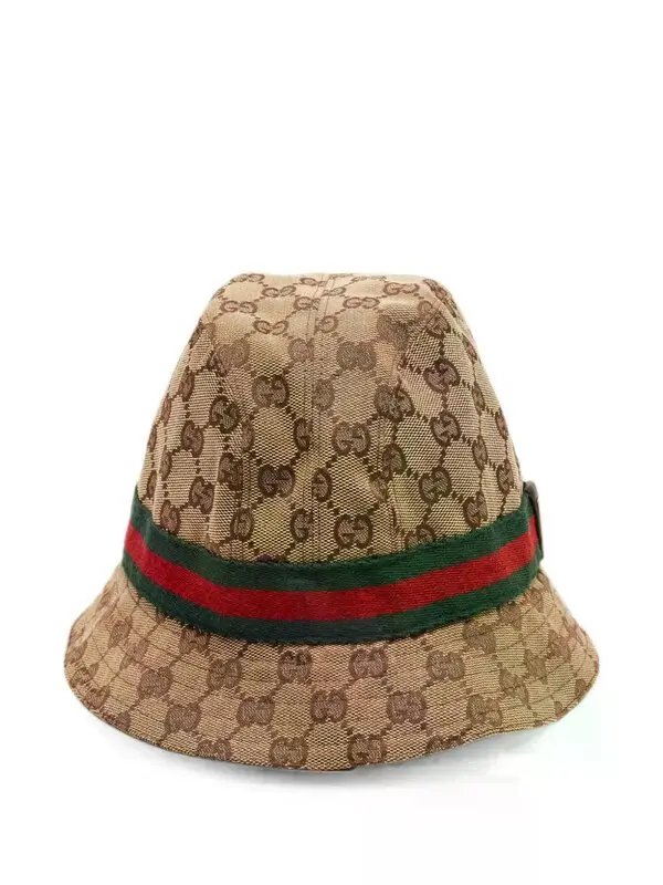 Gucci Gg Monogram Bucket Hat With Web Stripe - Neutrals