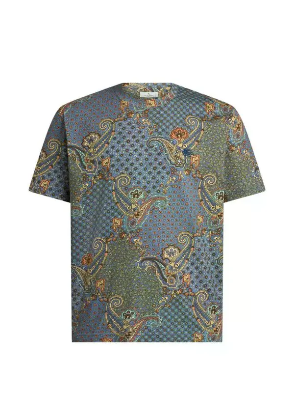 Etro Cotton-jersey T-shirt With Paisley And Tie-motif - Blue