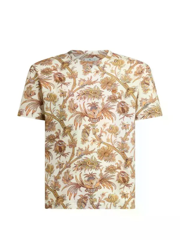 Etro Cotton-jersey T-shirt With Floral Paisley-motif - Neutrals