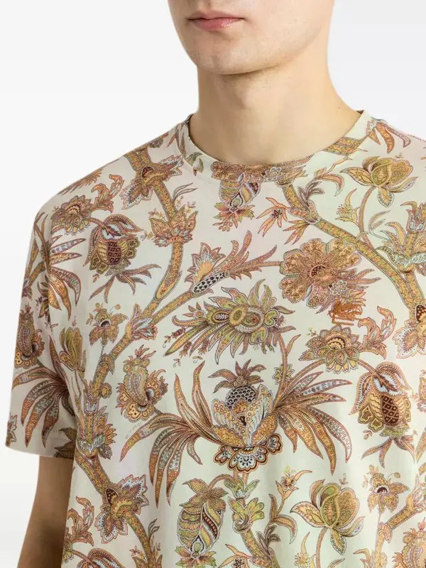 Etro Cotton-jersey T-shirt With Floral Paisley-motif - Neutrals