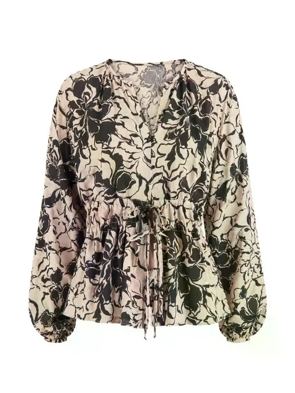 SOLAQUA Floral Print V-neck Blouse