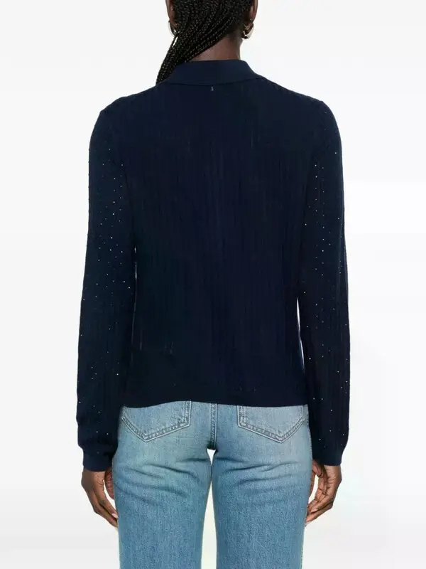 Maje Pointelle-knit Rhinestone Embellished Cardigan
