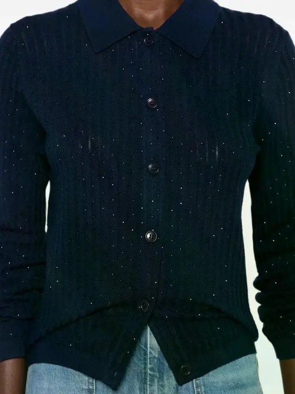 Maje Pointelle-knit Rhinestone Embellished Cardigan