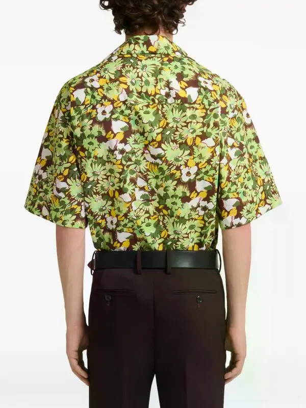 Marni Brown Poplin-shirt With Pop Flowers Print