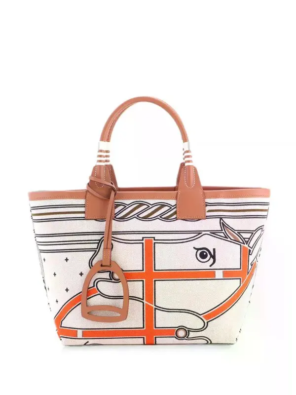 Hermès Sac Steeple Printed Toile With Leather 28 Tote Bag - Brown