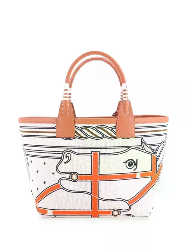 Hermès Sac Steeple Printed Toile With Leather 28 Tote Bag - Brown