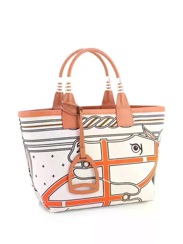 Hermès Sac Steeple Printed Toile With Leather 28 Tote Bag - Brown