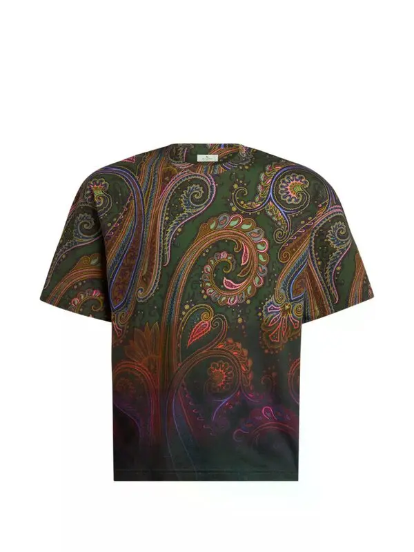 Etro Cotton-jersey T-shirt With Degradé Paisley-motif - Green