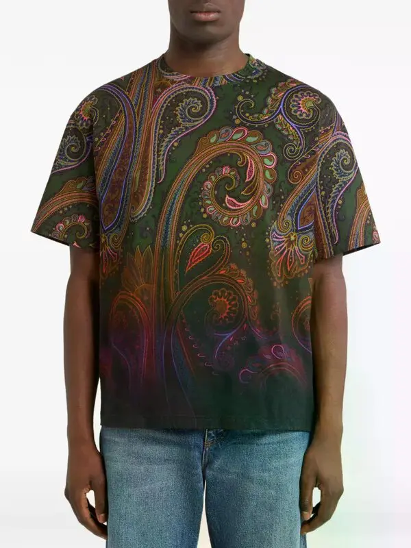 Etro Cotton-jersey T-shirt With Degradé Paisley-motif - Green