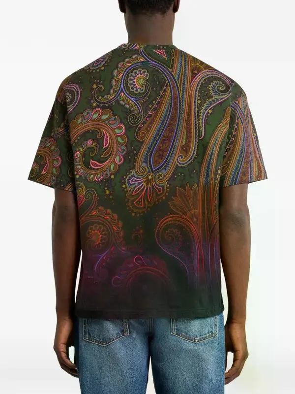 Etro Cotton-jersey T-shirt With Degradé Paisley-motif - Green