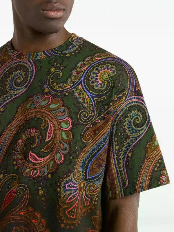 Etro Cotton-jersey T-shirt With Degradé Paisley-motif - Green