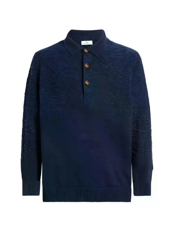 Etro Polo-style Sweater In Cotton And Wool With Paisley-motif - Blue