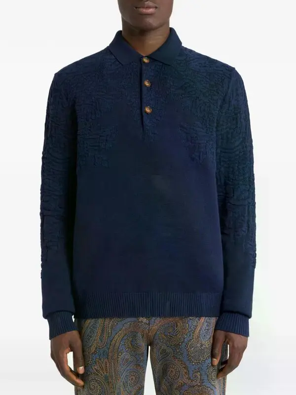 Etro Polo-style Sweater In Cotton And Wool With Paisley-motif