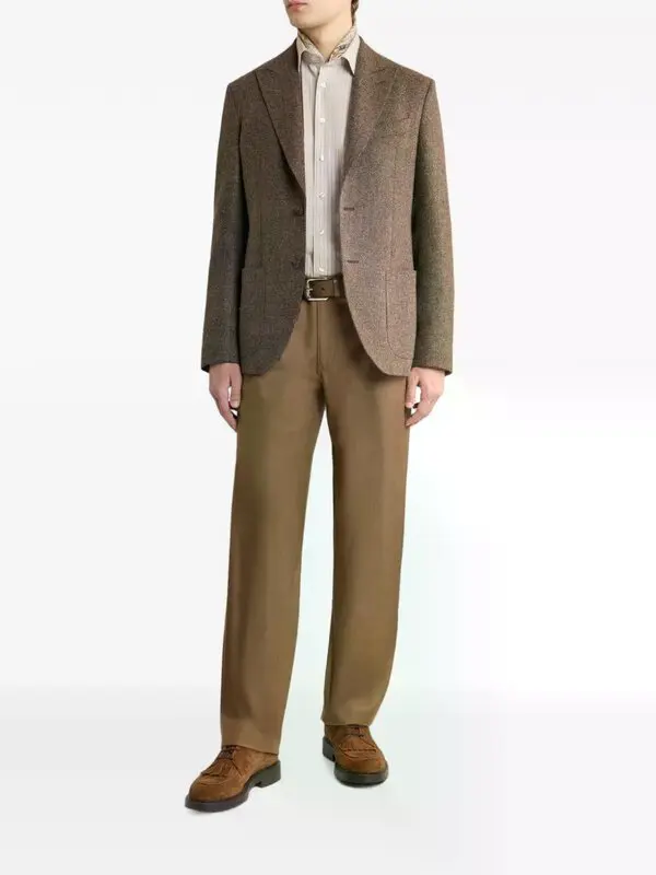 Etro Single-breasted Wool-blend Basketweave Jacket - Brown