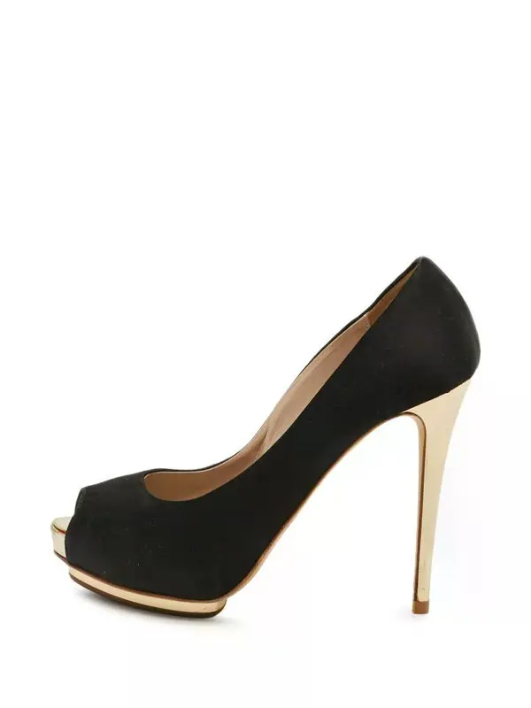LE SILLA Satin Peep-toe Pumps With Gold-tone Platform - Black