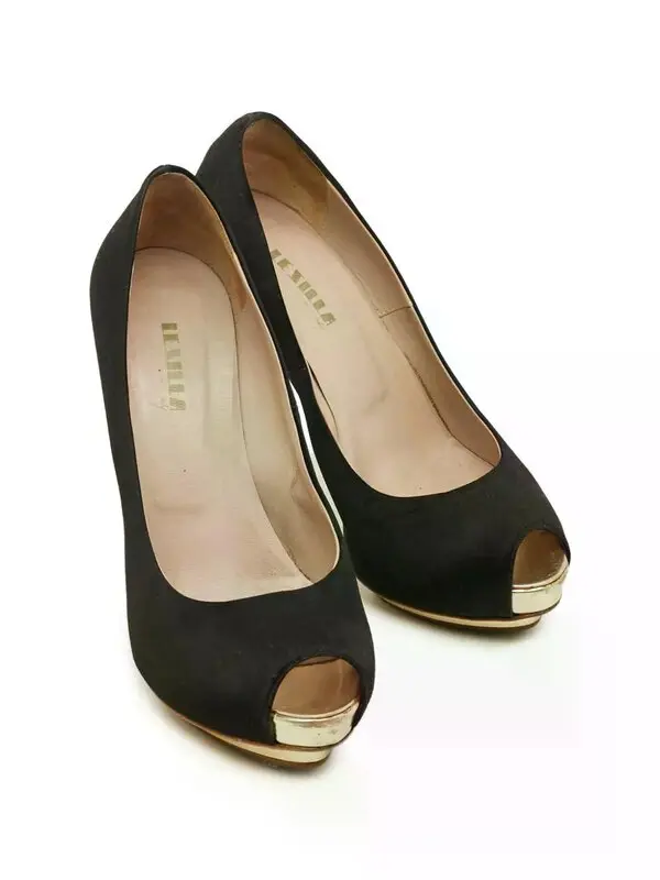 LE SILLA Satin Peep-toe Pumps With Gold-tone Platform