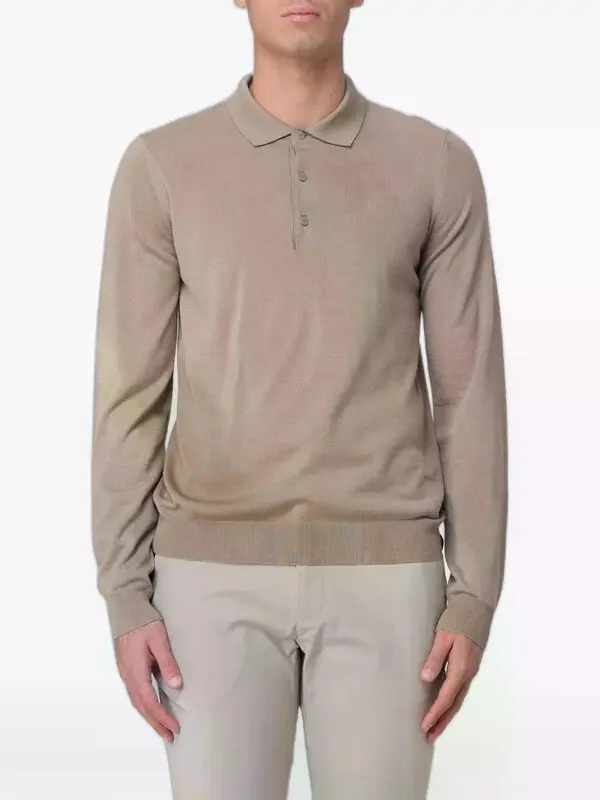 K-WAY Rey Wool Merino Longsleeved Polo Shirt - Neutrals