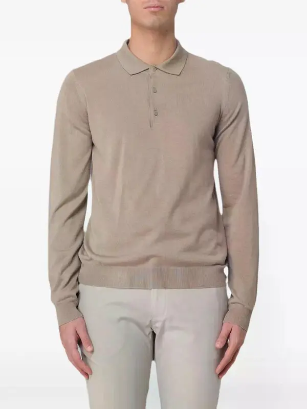 K-WAY Rey Wool Merino Longsleeved Polo Shirt - Neutrals