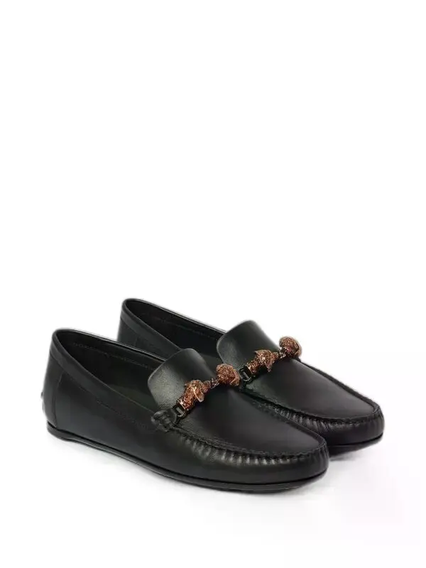 Manolo Blahnik Animal-plaque Leather Loafers - Black
