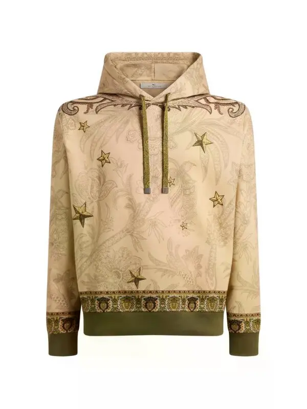 Etro Cotton-blend Hooded Sweatshirt With Pegaso Print - Neutrals