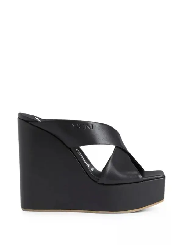 GIUSEPPE ZANOTTI Leather Wedge Sandals - Black