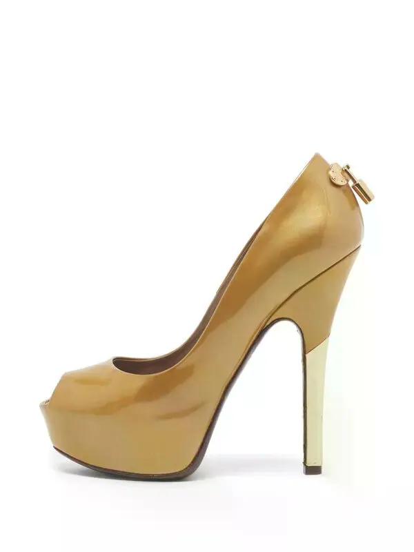 LOUIS VUITTON Patent Leather Peep Toe Platform Pumps - Gold