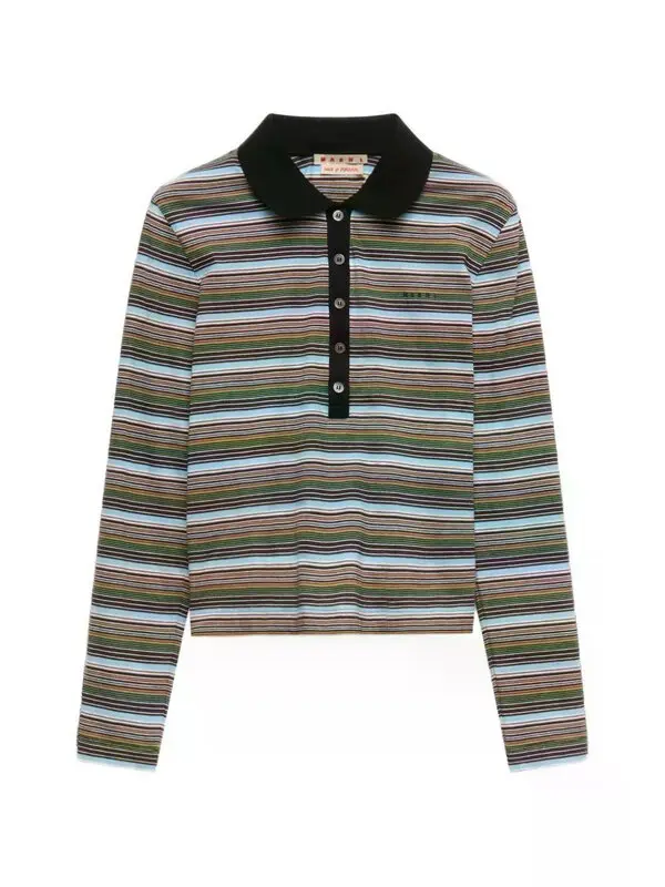 Marni Multicolour Striped Jersey Polo Shirt - Brown