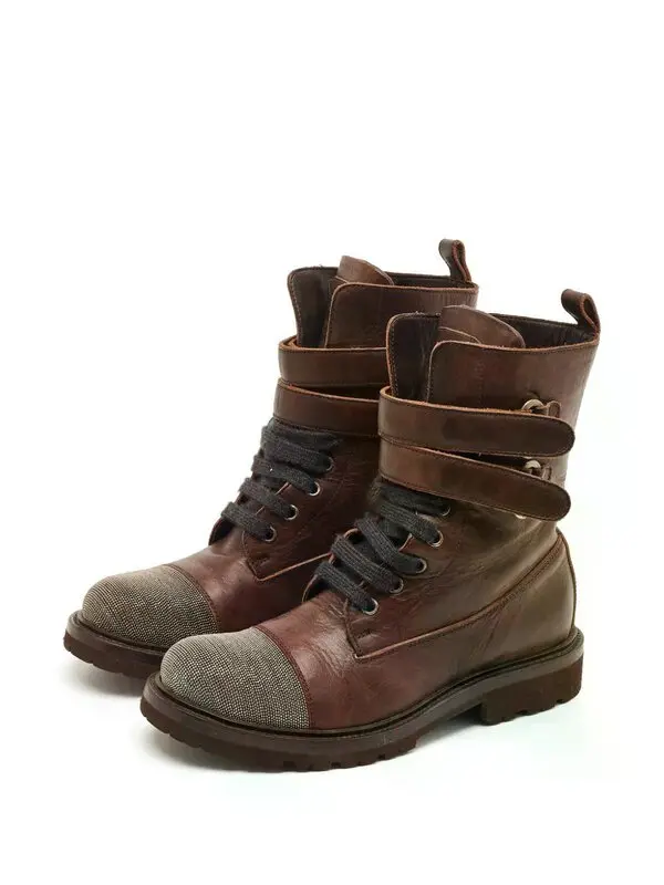 Brunello Cucinelli Leather Monili Bead-embellished Cap Toe Combat Boots