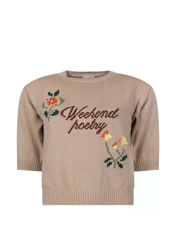 Max Mara Floral Intarsia Short-sleeve Sweater - Neutrals
