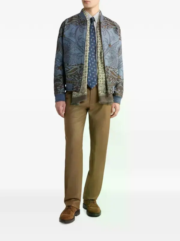 Etro Wool-blend Jacquard Bomber Jacket With Placed Pegaso Motif - Blue