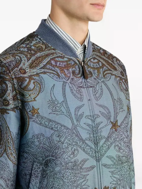Etro Wool-blend Jacquard Bomber Jacket With Placed Pegaso Motif