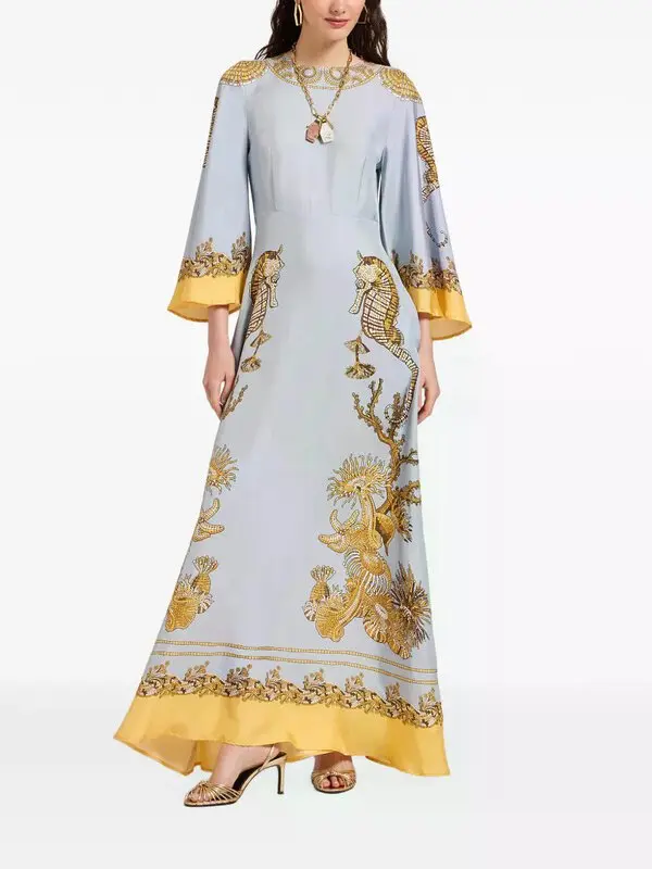 La DoubleJ Sorella Oceania Print Silk Dress - Blue