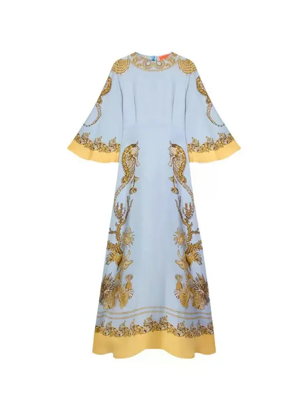 La DoubleJ Sorella Oceania Print Silk Dress - Blue