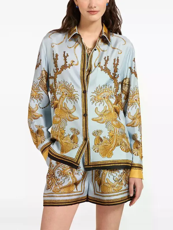 La DoubleJ Oceania Placed Silk Twill Button-down Shirt