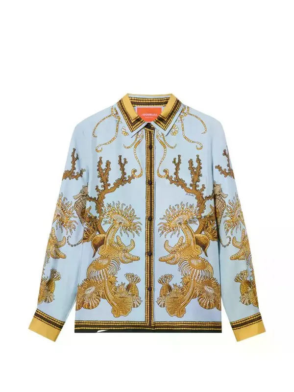 La DoubleJ Oceania Placed Silk Twill Button-down Shirt