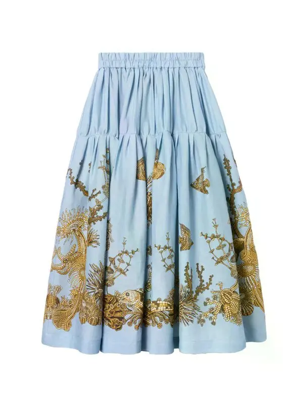 La DoubleJ Gala Tiered Midi Skirt In Oceania Placée - Blue