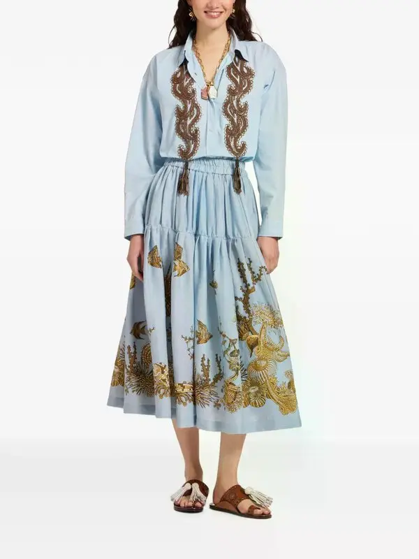 La DoubleJ Gala Tiered Midi Skirt In Oceania Placée