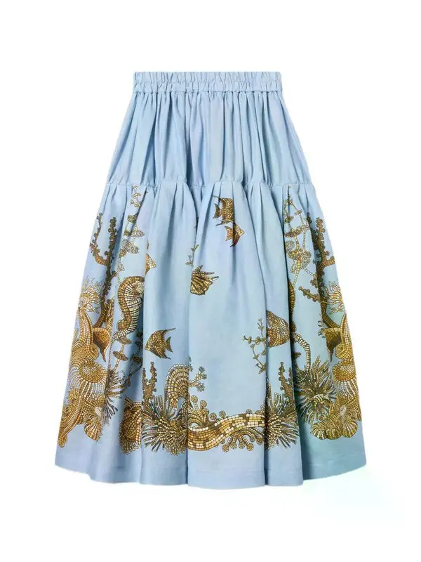 La DoubleJ Gala Tiered Midi Skirt In Oceania Placée - Blue