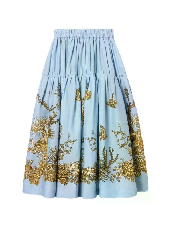 La DoubleJ Gala Tiered Midi Skirt In Oceania Placée - Blue