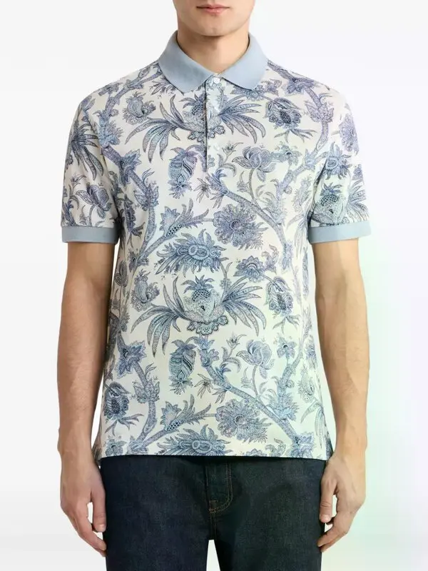 Etro Cotton Piqué Polo Shirt With Floral Paisley Motif - Neutrals