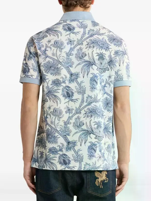 Etro Cotton Piqué Polo Shirt With Floral Paisley Motif - Neutrals