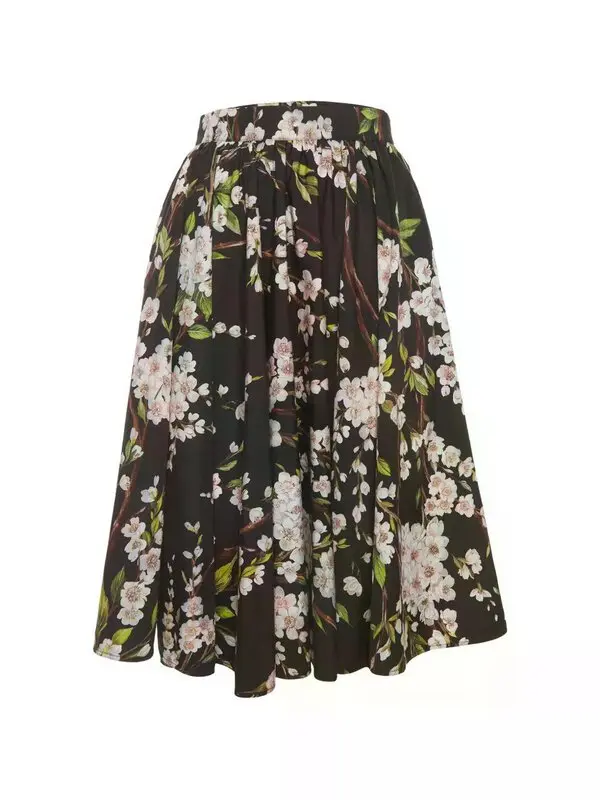 Dolce & Gabbana Floral Pattern Midi Skirt - Black