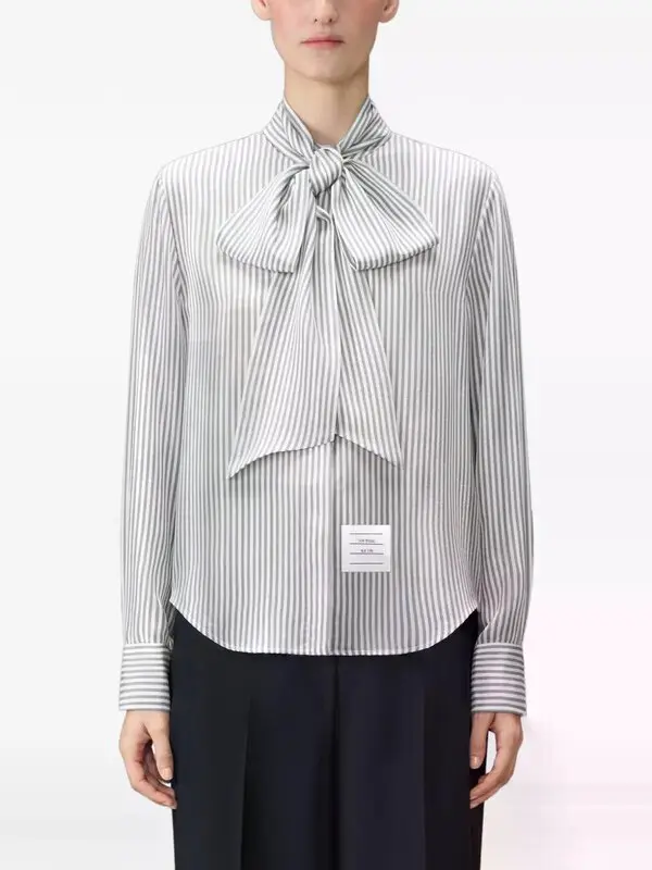 Thom Browne Striped Silk-satin Shirt - Grey