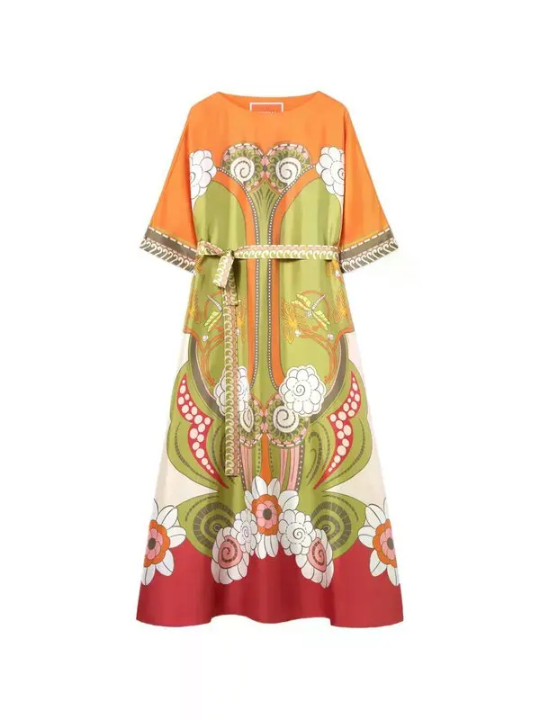 La DoubleJ Muumuu Placed Dress Round Neck - Green