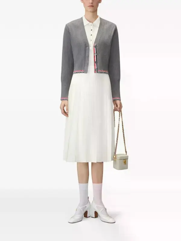 Thom Browne Pointelle Rib-stitch Cardigan - Grey