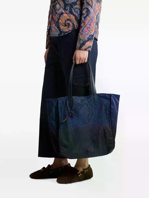 Etro Unfold Me Nylon Tote Bag With Degradé Arnica Motif - Blue